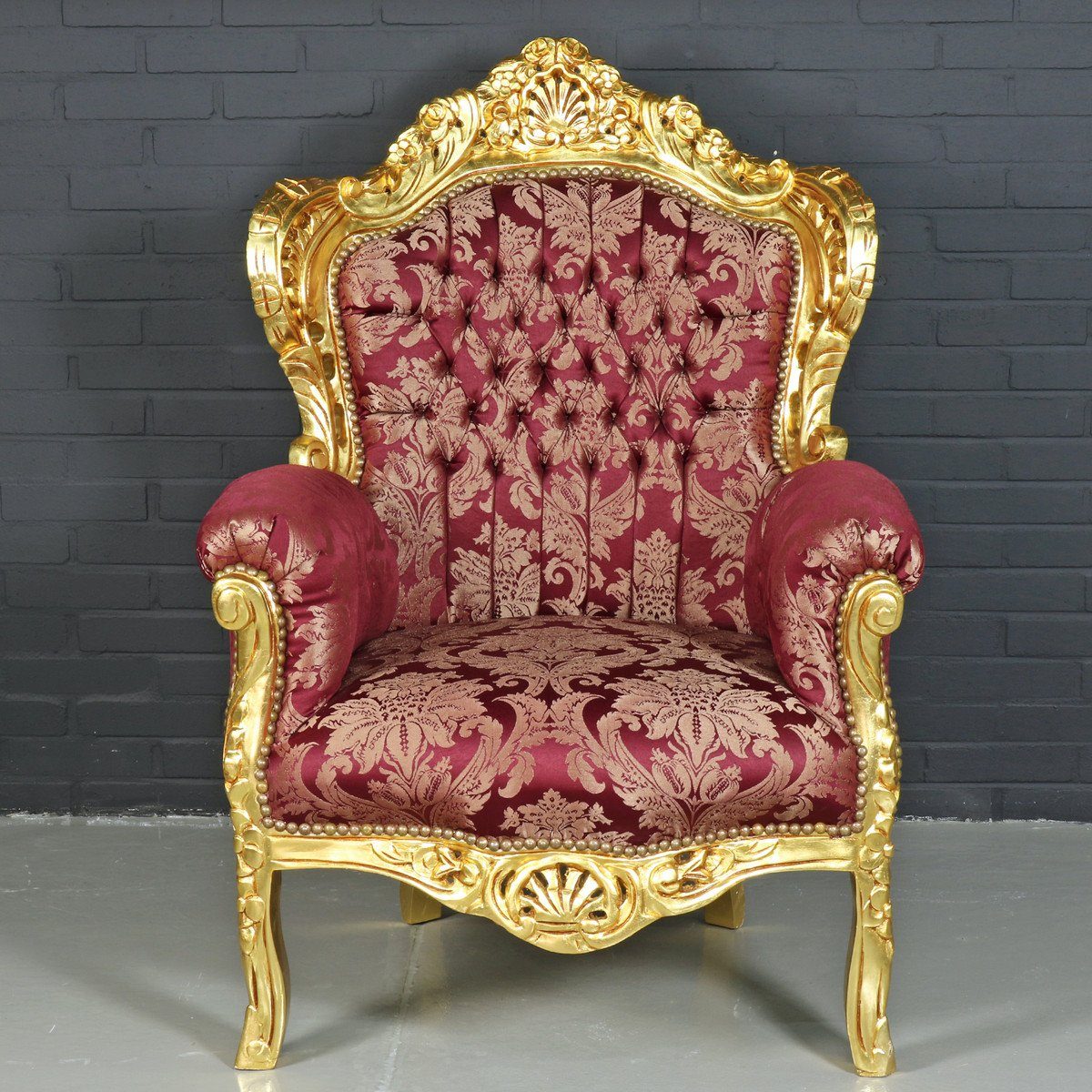 Casa Padrino Sessel Barock Sessel "King" Bordeaux Rot Muster / Gold ...