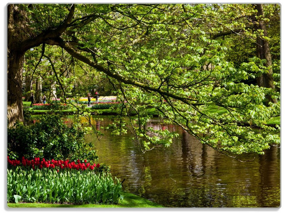Wallario Schneidebrett Bunte Blumen Im Park Am Wasser Frühblüher Am