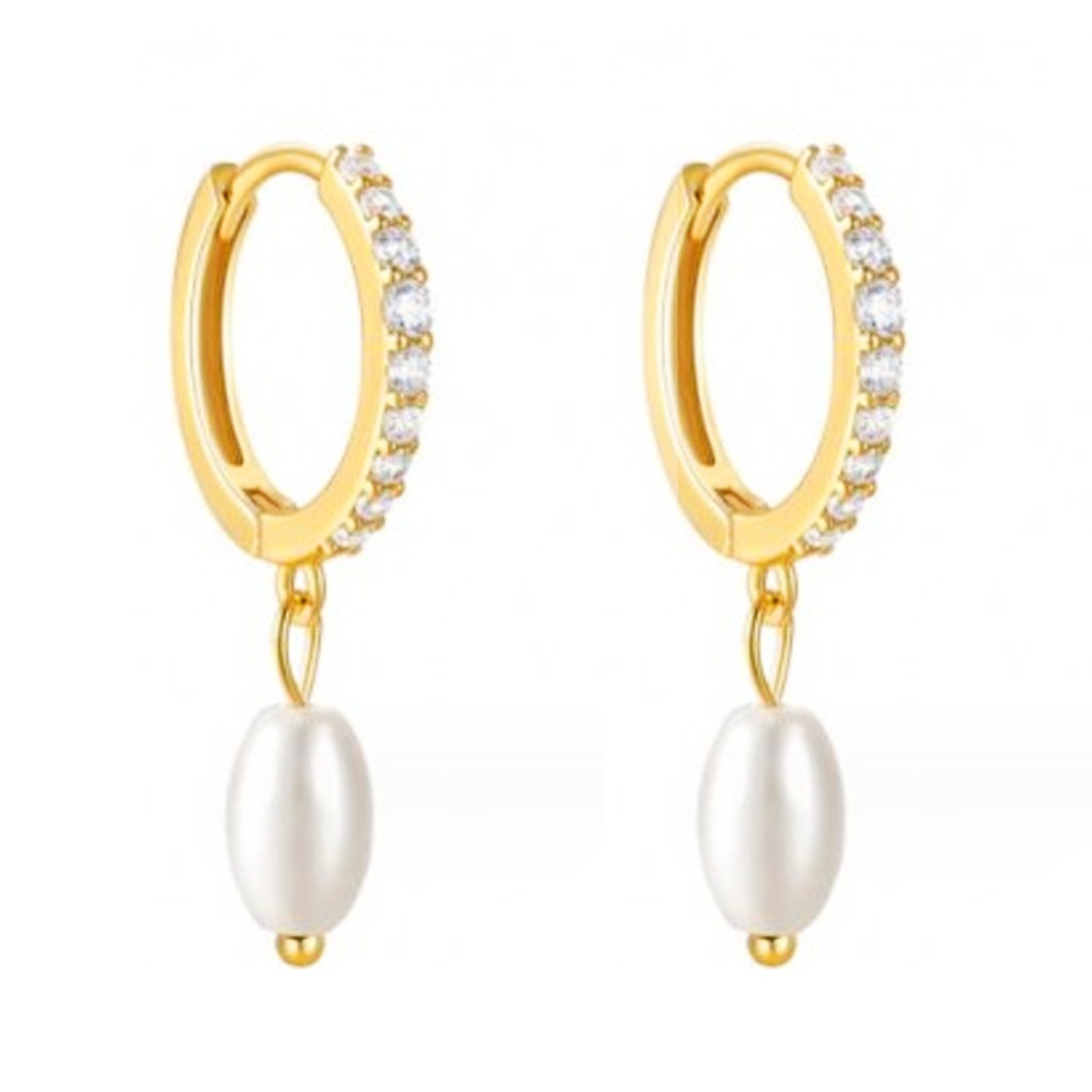 LÖB Perlenohrringe 925 Silber Ohrringe Zuchtperlen Anhänger Weiß Creolen Gold vergoldet ...