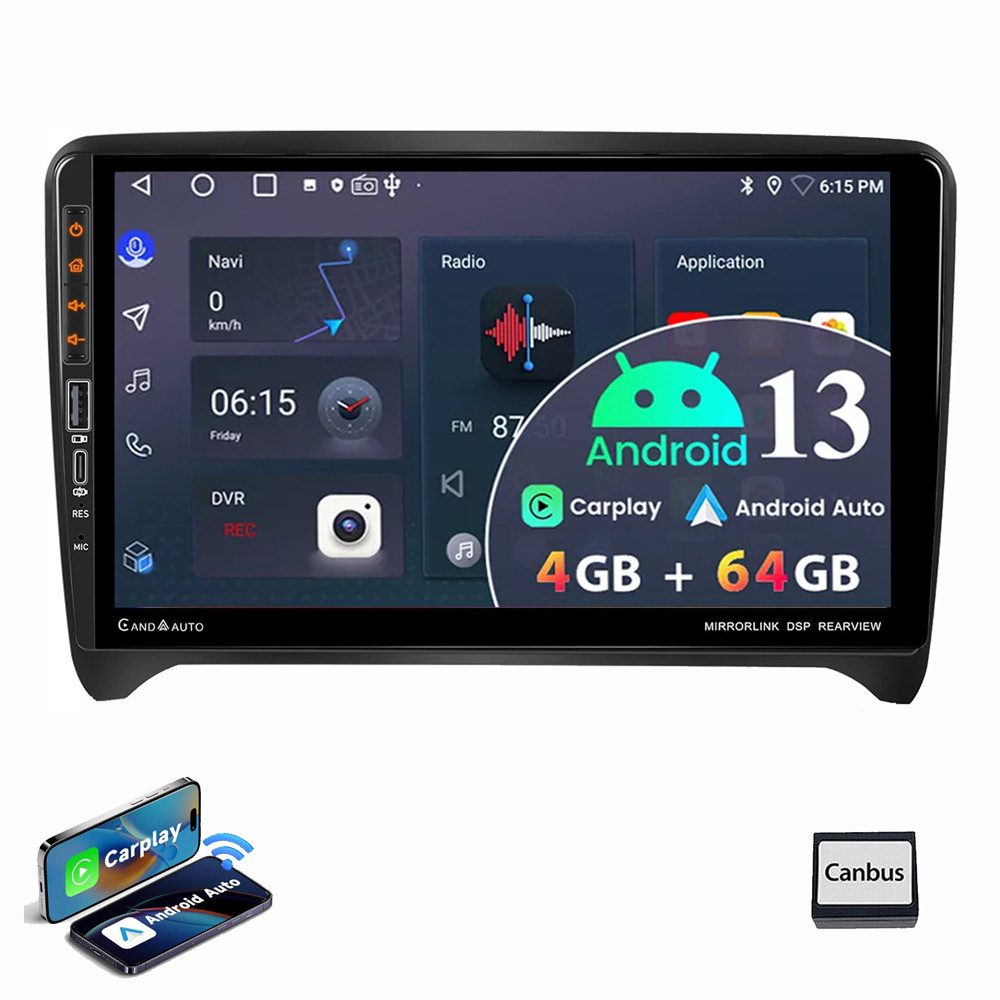 ESSGOO Autoradio Für AUDI TT MK2 8J 2006-2014 Android 13 4+64GB Autoradio (FM, RDS, AM, Carplay ...