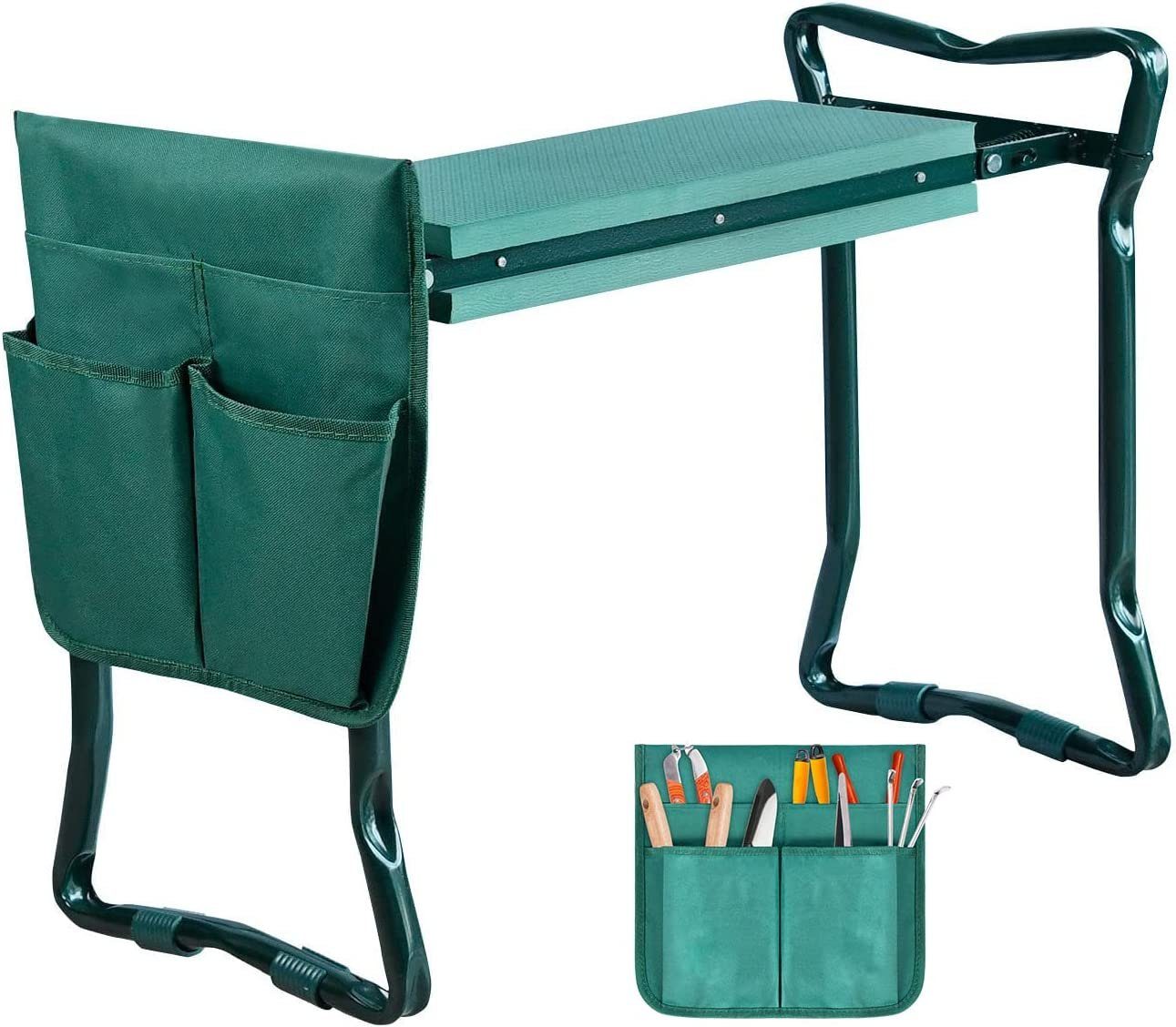 AUFUN Kniebank Gartenkniestuhl Gartenarbeitshocker, Grün belastbar 150 kg