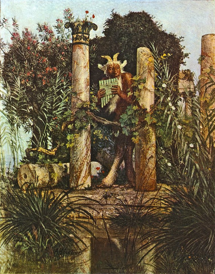 Kunstdruck Idylle Arnold Böcklin Hirtengott Heiter Tempelruine Panflöte ... Kunstdruck Idylle Arnold Böcklin Hirtengott Heiter Tempelruine Panflöte ...
