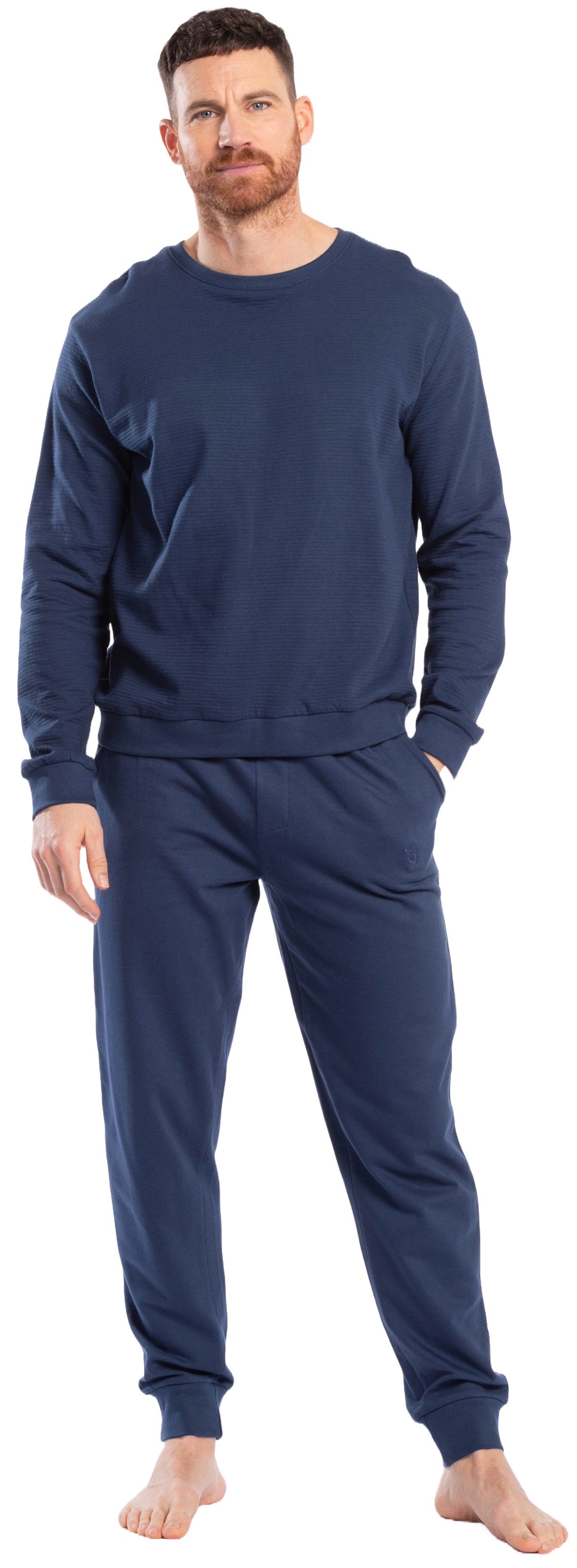 Eskimo Schlafanzug Herren Schlafanzug Hausanzug 2 Tlg Baumwolle Blau
