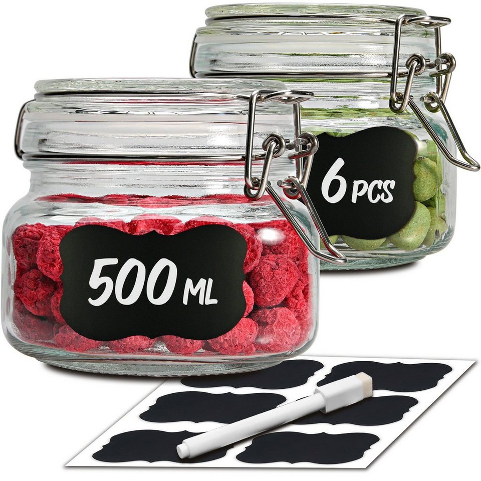 Praknu Vorratsglas 6 Vorratsgläser Bügelverschluss 500ml Glas Set 6