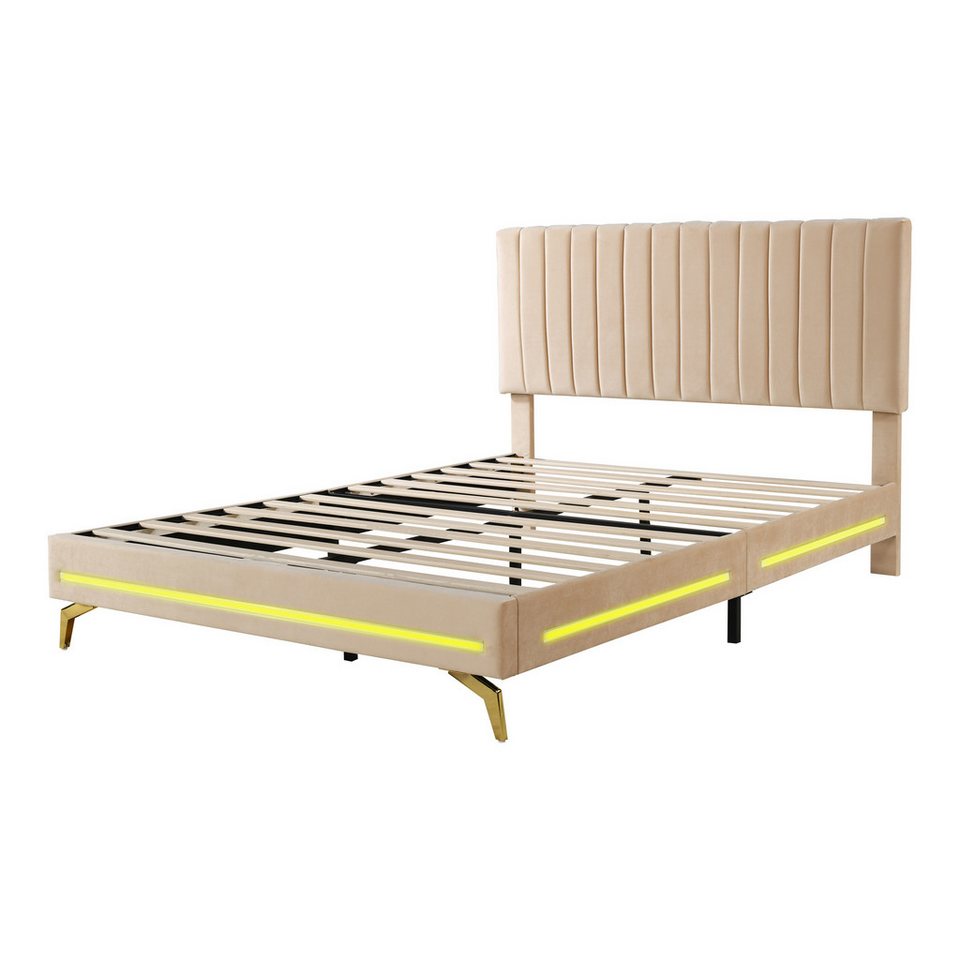 Rutaqian Polsterbett Doppelbett 140 X 200 Cm Bettgestell Holzbett Mit