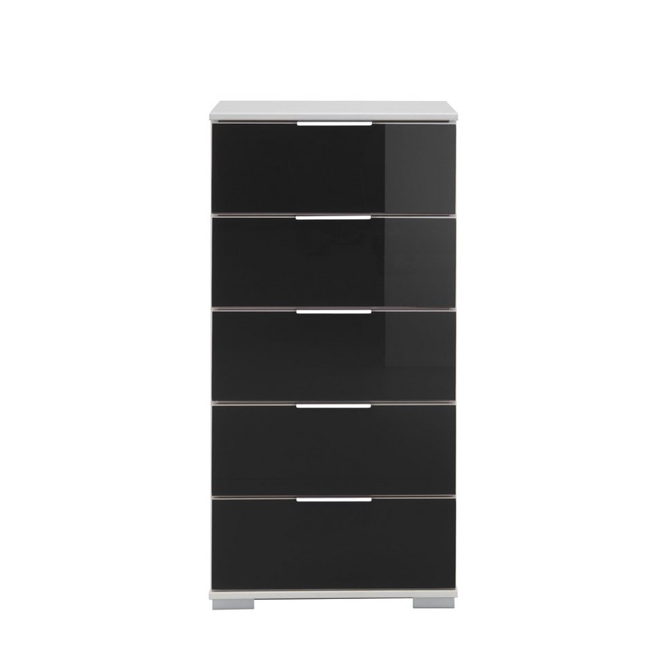 Lomadox Kommode Elstra 43 Weiß Mit Schwarzem Glas 4910241 Cm