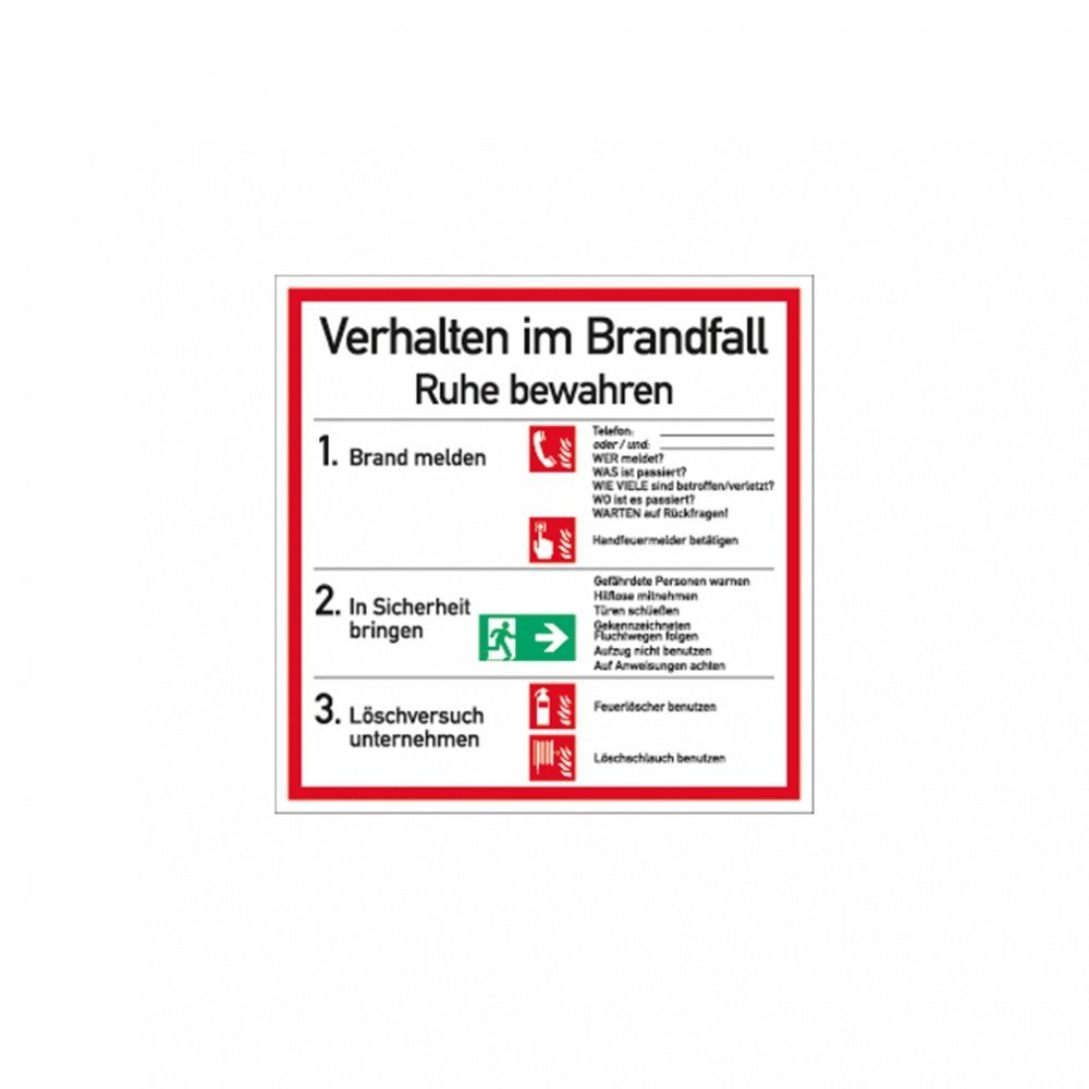 Dreifke Hinweisschild Dreifke® Aufkleber Verhalten im Brandfall ISO 7010, Folie, 180x180 mm