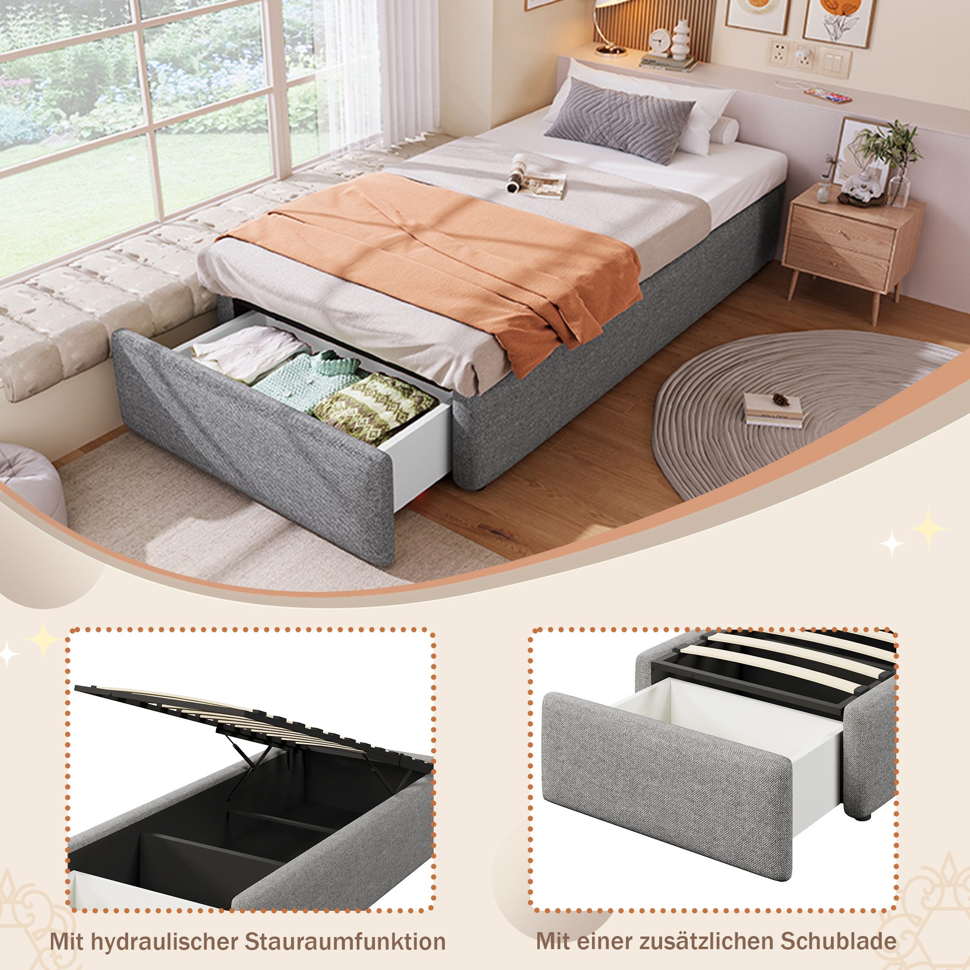 TavilaEcon Boxspringbett Polsterbett ohne Kopfteil, mit hydraulischer ...