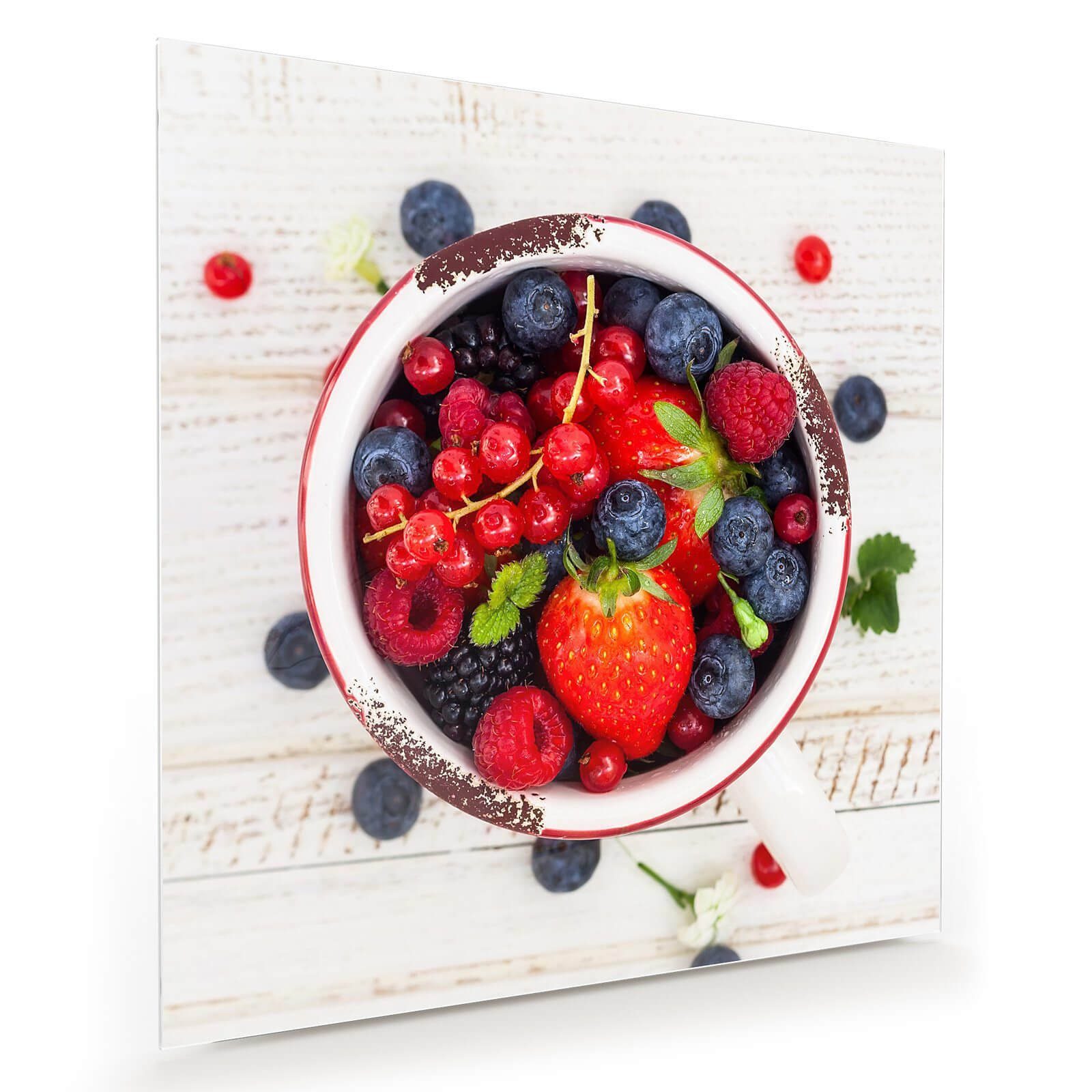 Primedeco Glasbild Wandbild Quadratisch Beeren In Töpfchen Mit