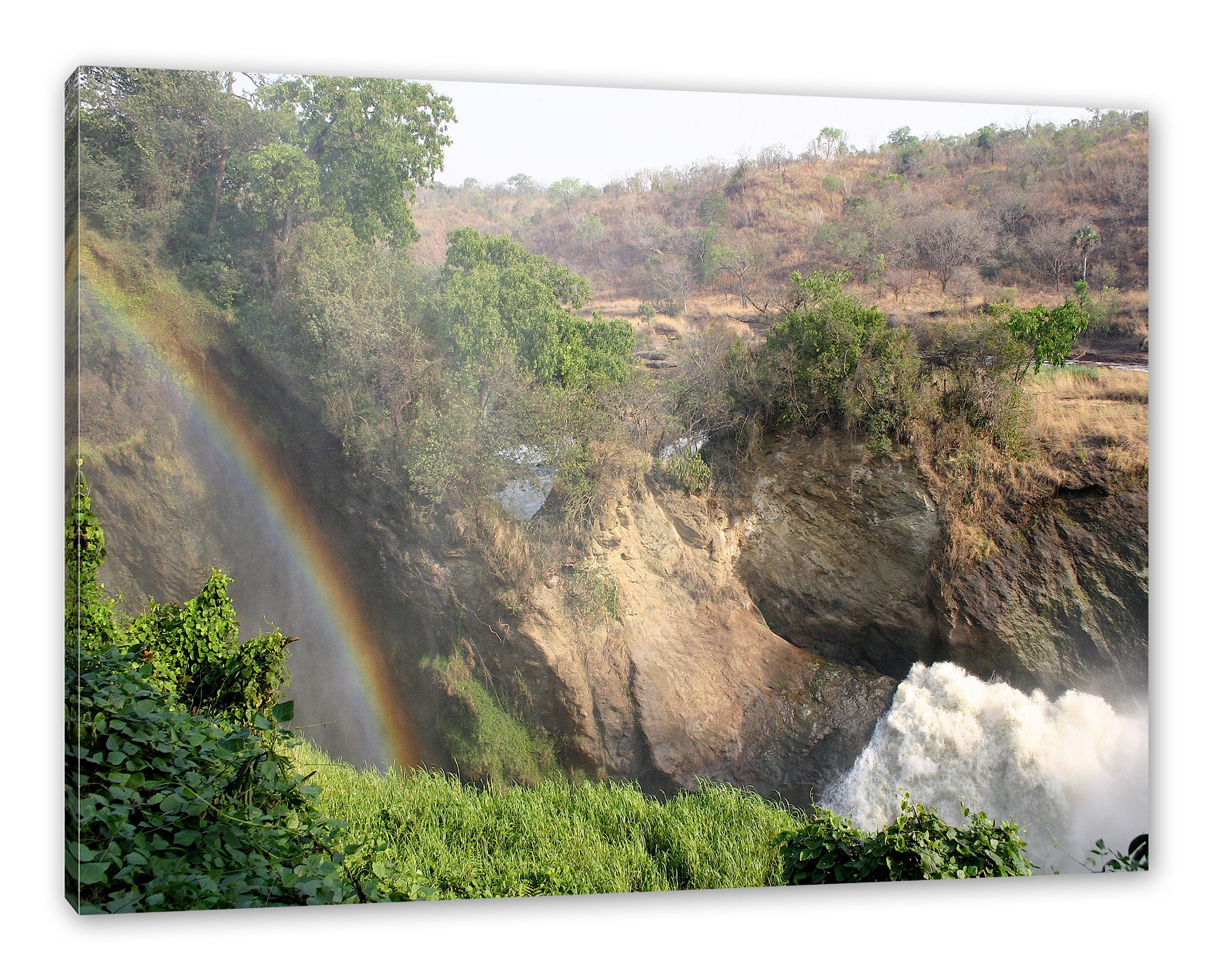 Pixxprint Leinwandbild Regenbogen über Wasserfall, Regenbogen über Wasserfall (1 St ...