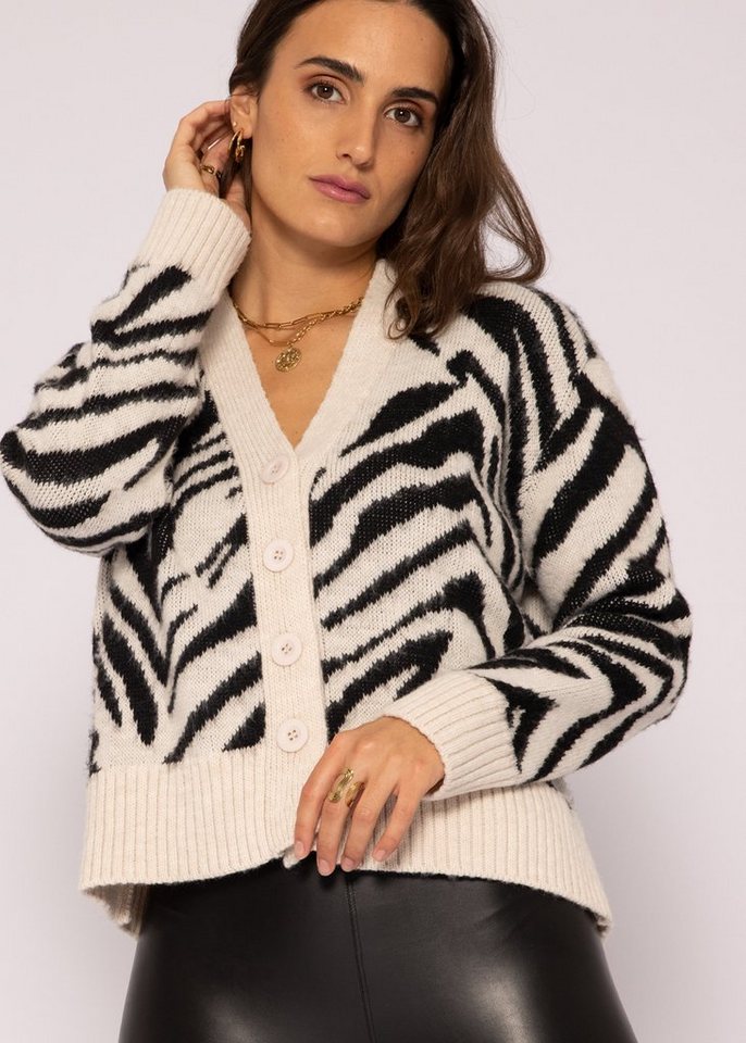 Sassyclassy Cardigan Oversize Strickjacke Damen Mit Zebra Muster