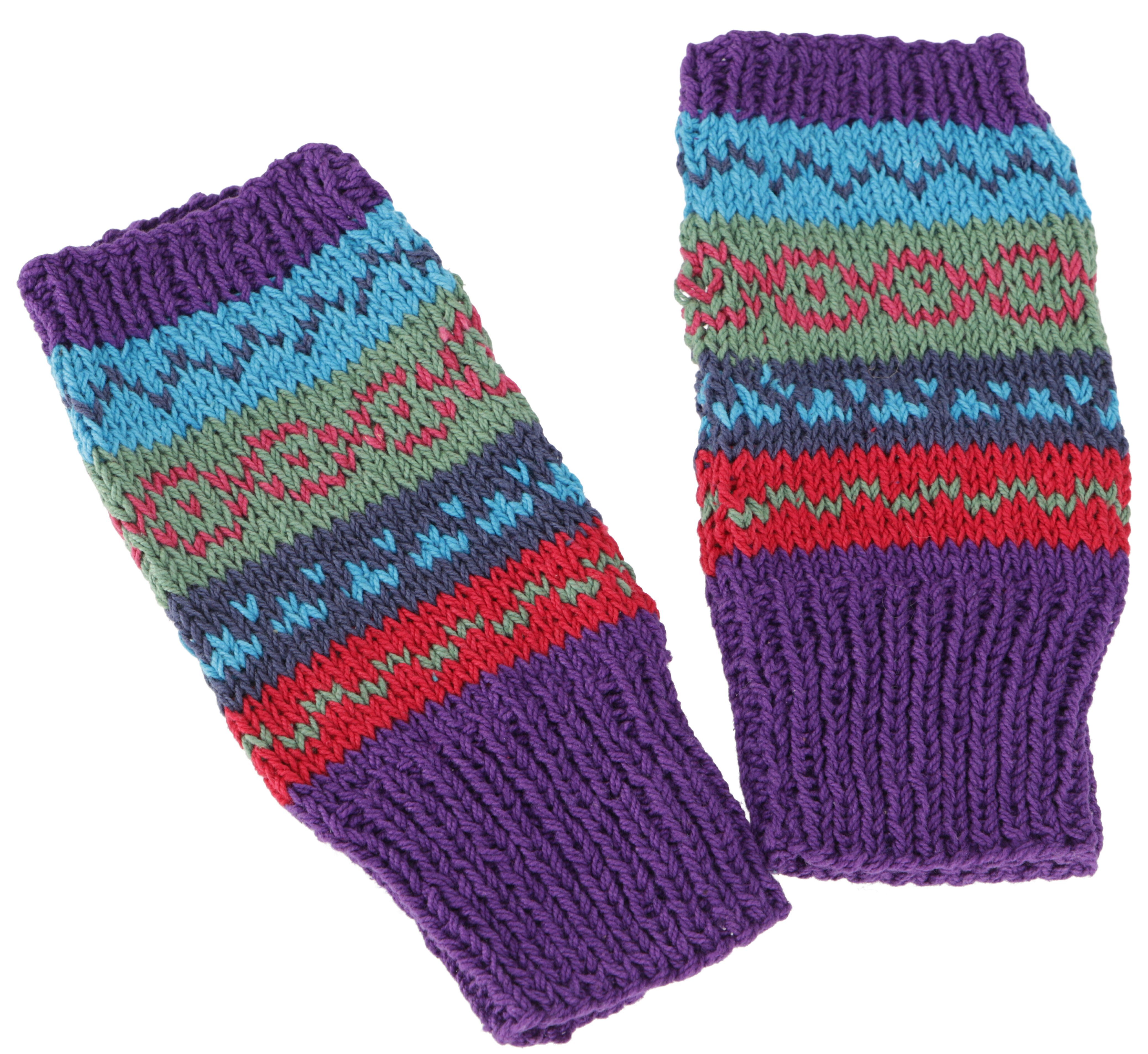 Guru Shop Strickhandschuhe Gestrickte Bunte Handstulpen Aus Baumwolle