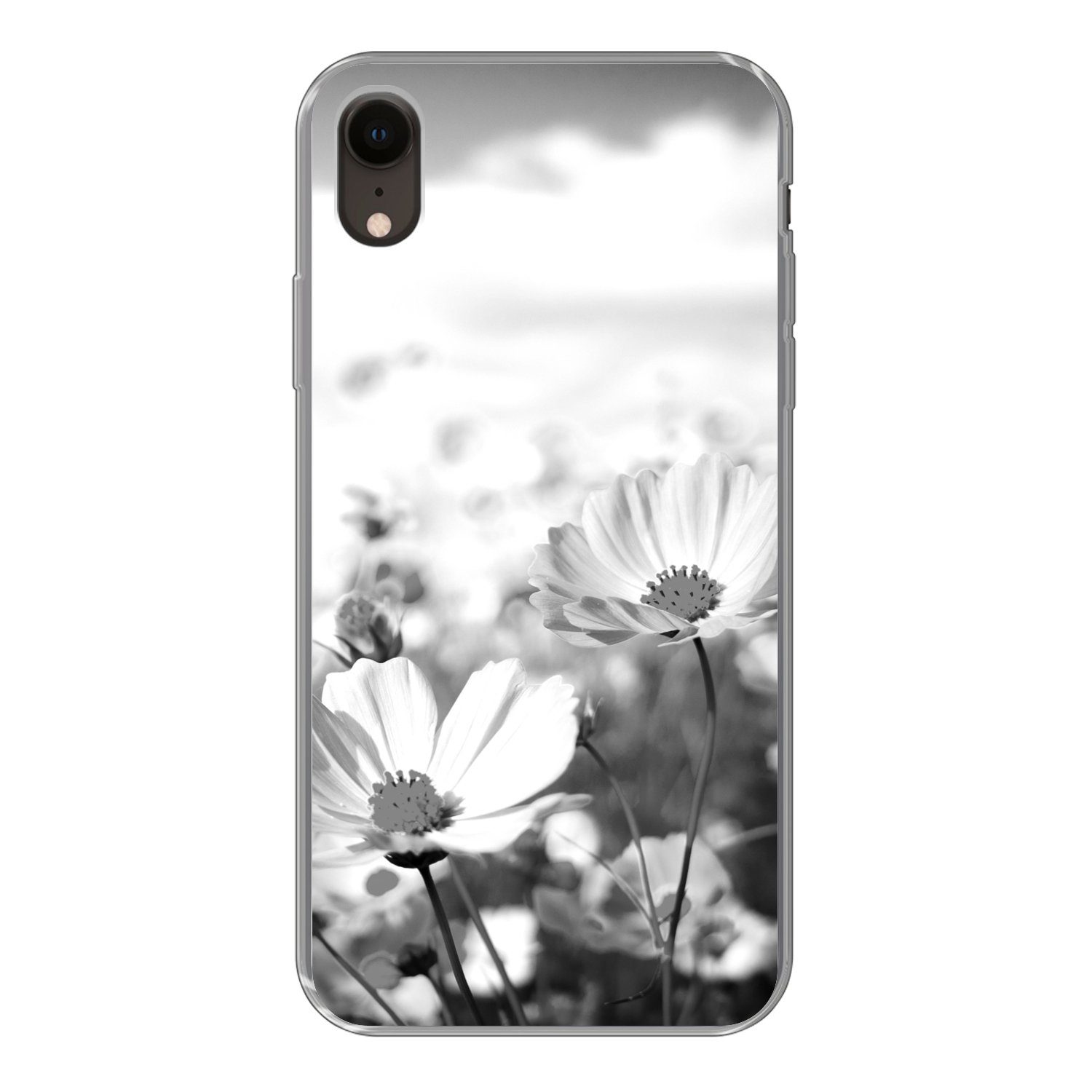 Muchowow Handyhülle Blumen Wiese Lila Gras Weiß Wolken Blau