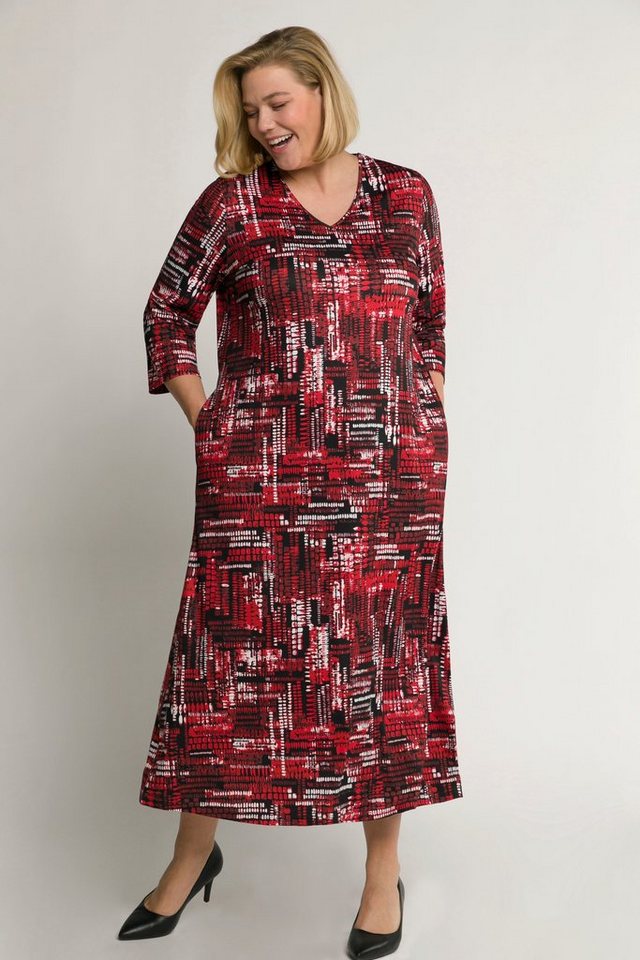 Ulla Popken Jerseykleid Kleid Jersey Grafik Muster V Ausschnitt 3 4