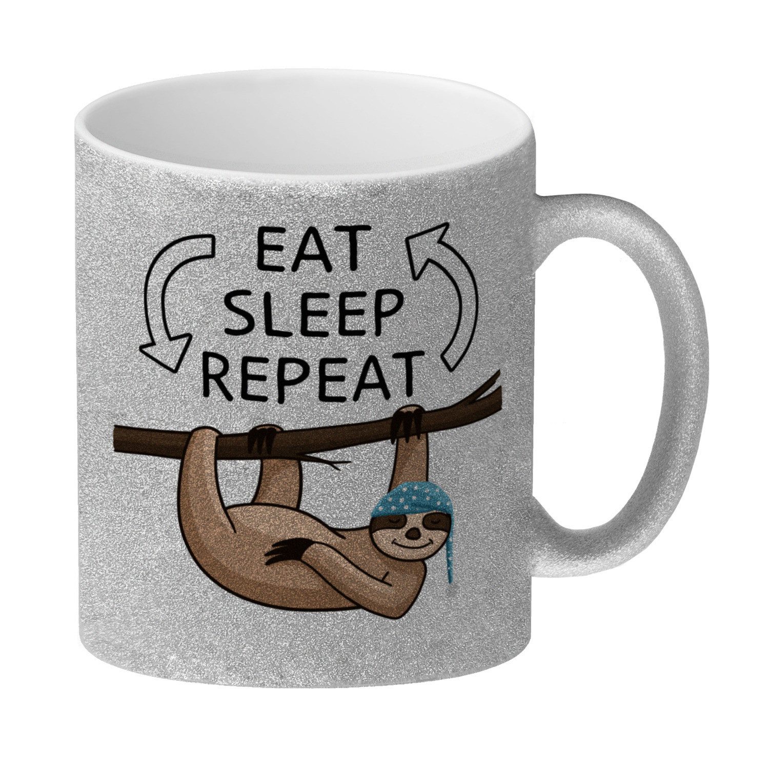 Speecheese Tasse Eat Sleep Repeat Faultier Glitzer Kaffeebecher