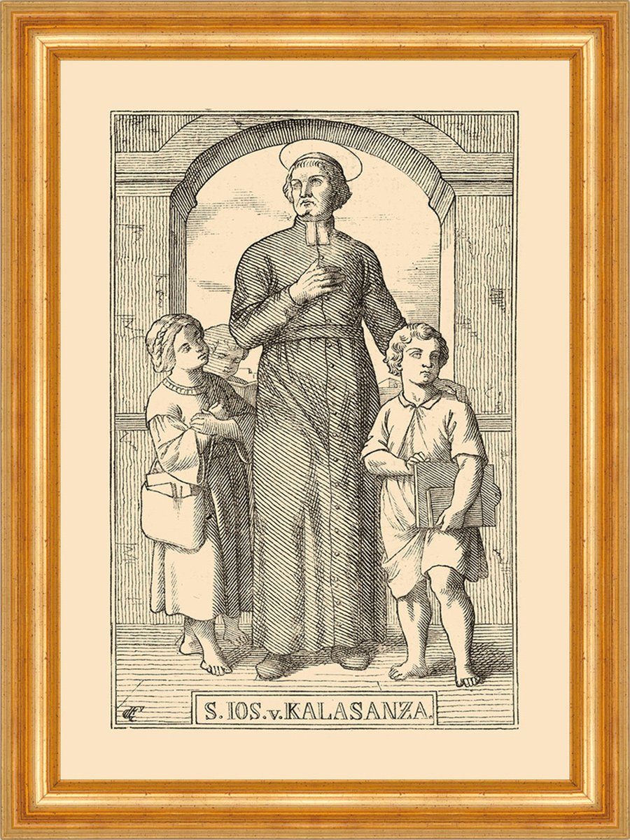 Kunstdruck Der heilige Joseph Josef von Calasanz Holzstich Sankt A4 1064 Gerahmt, (1 St)