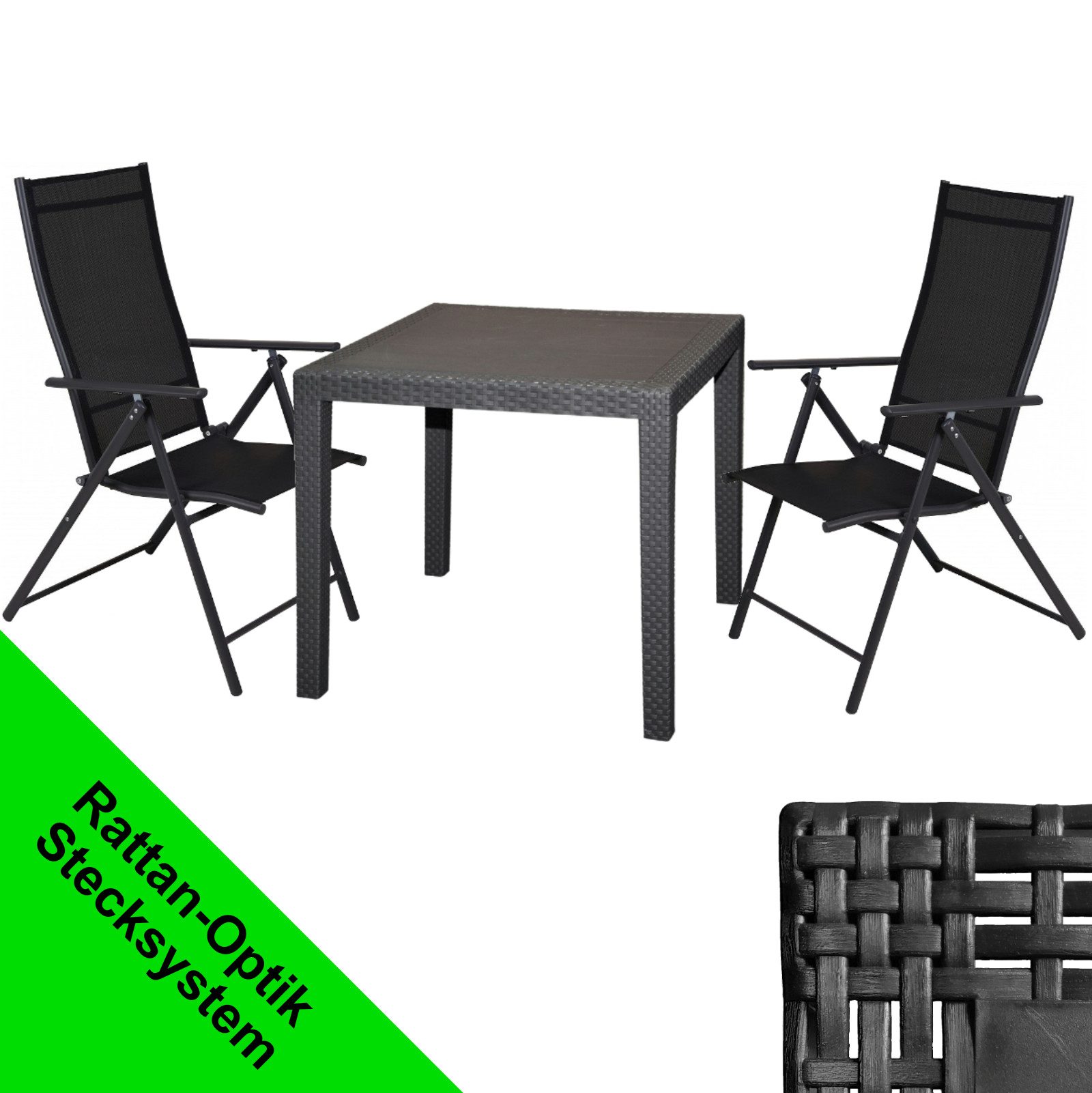 Progarden Garten-Essgruppe Gartenmöbel Sitzgruppe 3 Teile Balkonmöbel Terrasse Anthrazit, (Set ...