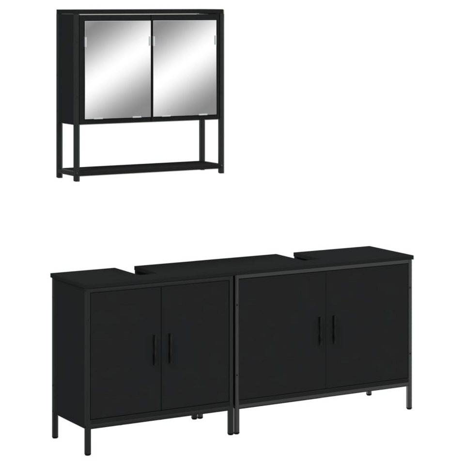 Vidaxl Badezimmer Set 3 Tlg Badmöbel Set Schwarz Holzwerkstoff 1 St