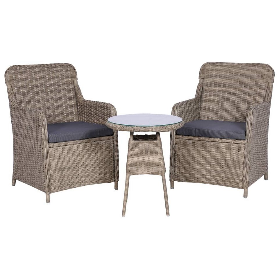 Vidaxl Gartenlounge Set 3 Tlg Bistro Set Mit Kissen Poly Rattan Braun