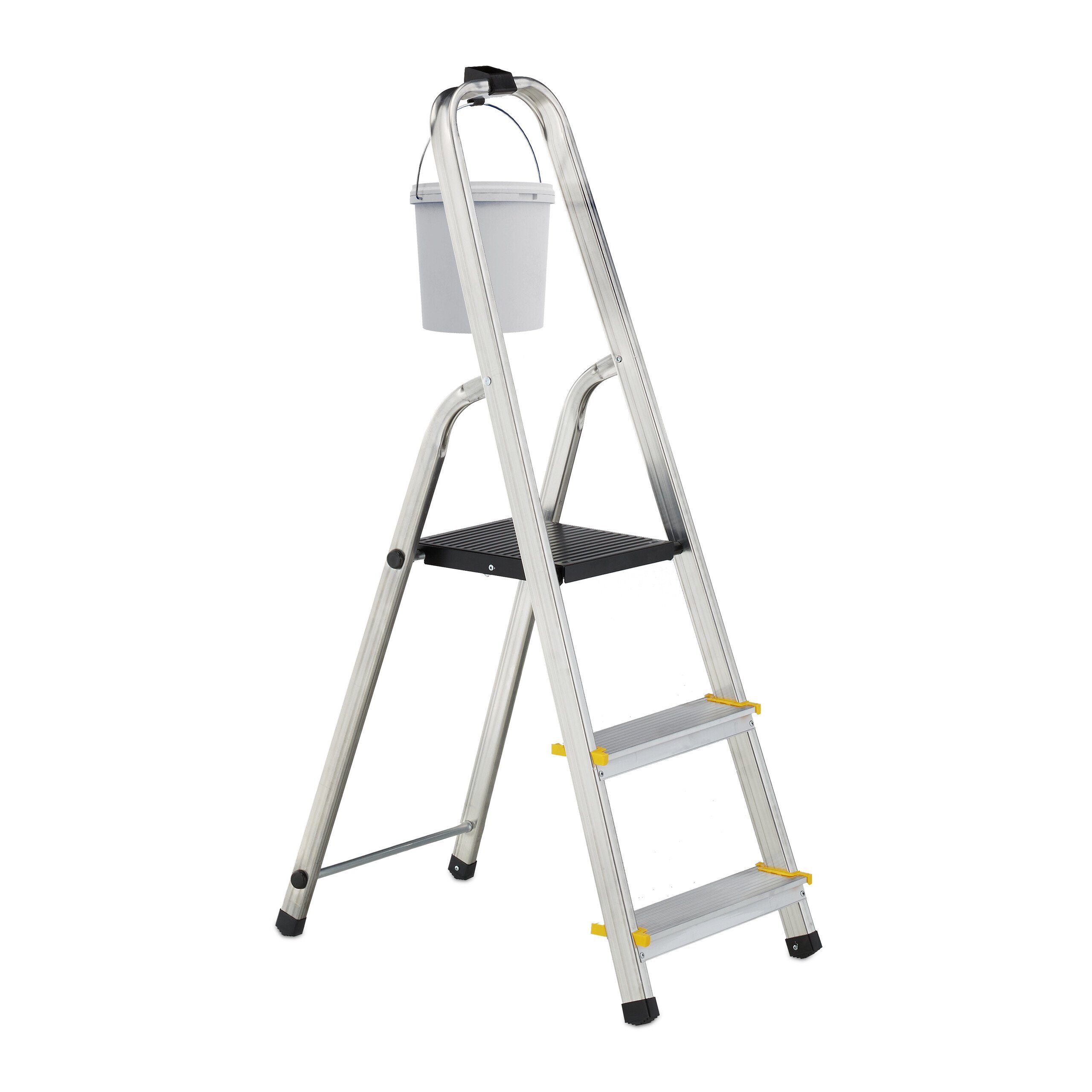 relaxdays Trittleiter Klappbare Trittleiter mit Haltebügel, 3 Stufen