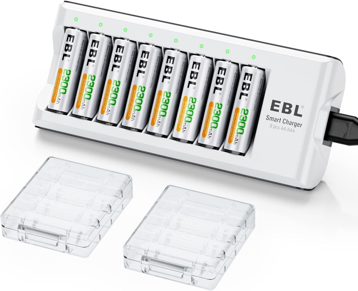 EBL Akku Ladegerät mit 8 AA 2300mAh Akku, Akku-Ladestation (1-tlg., für AA, AAA, NI-MH, NI-Cd ...
