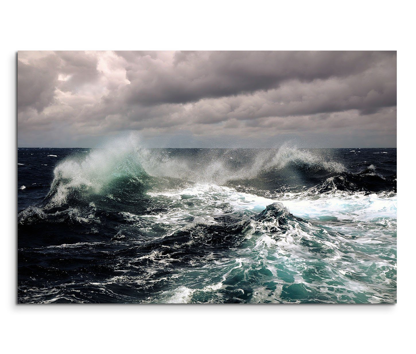 Sinus Art Leinwandbild 120x80cm Wandbild Meer Ozean Sturm Wellen Wolken