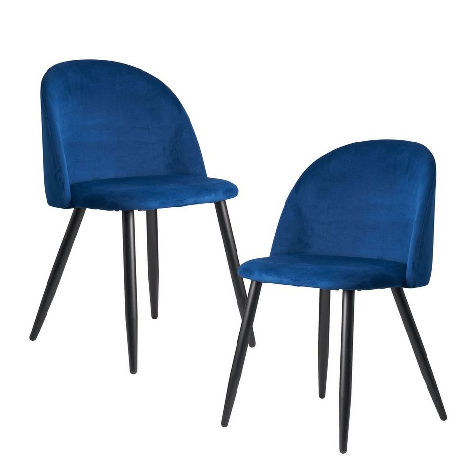 Möbelando Esszimmerstuhl Esszimmerstuhl 2er Set Blau Samt Gepolstert