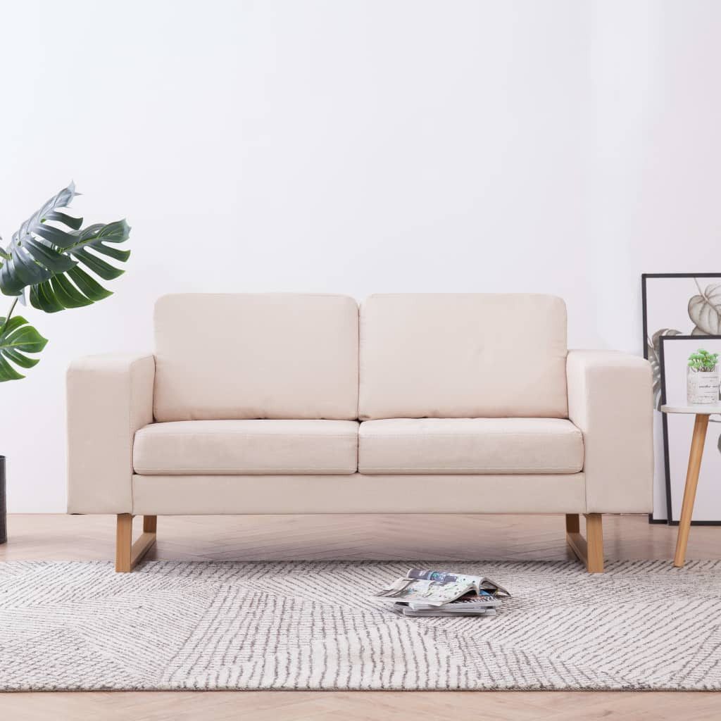 vidaXL Sofa 2-Sitzer-Sofa Stoff Cremeweiß Couch