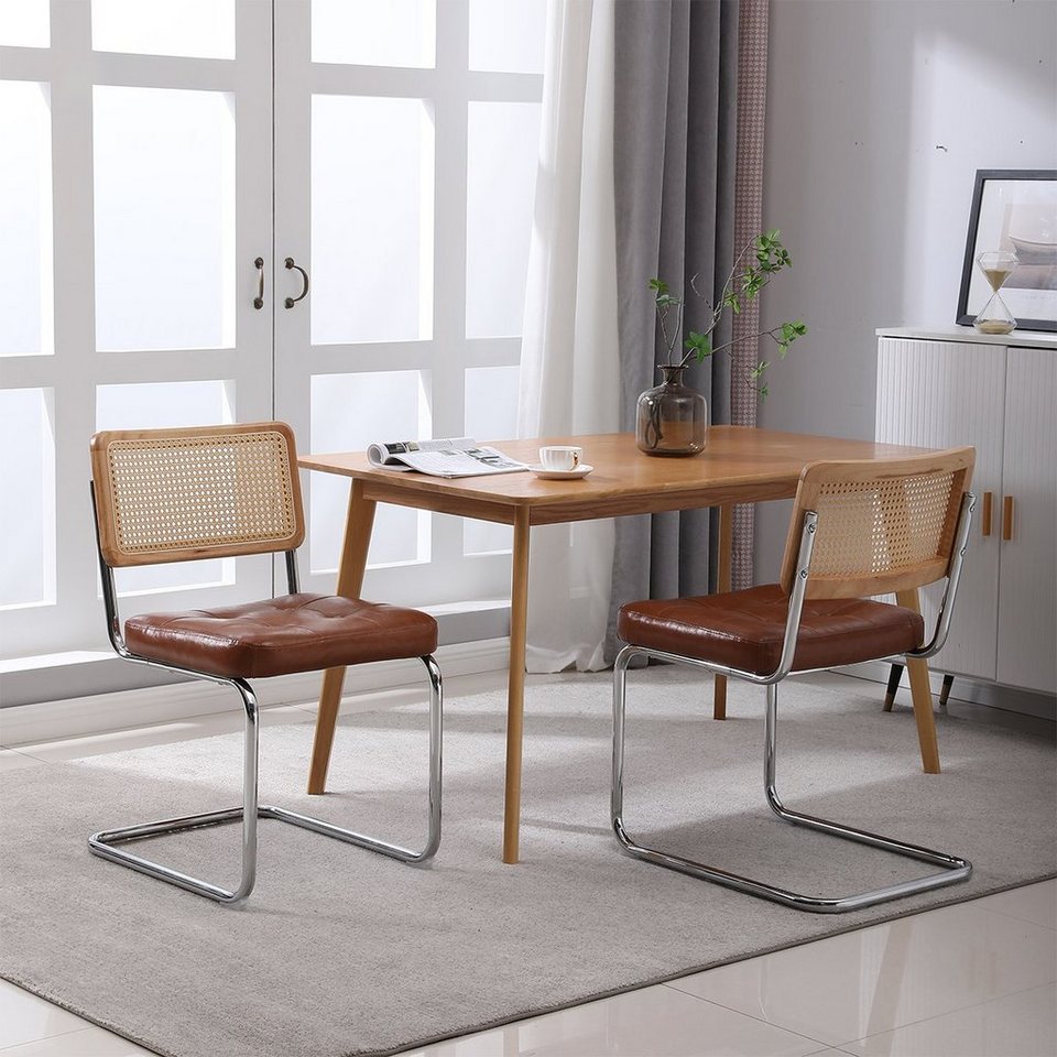 Xdeer Rattanstuhl 2 Set Modern Esszimmerstühle Gepolstert Getuftet