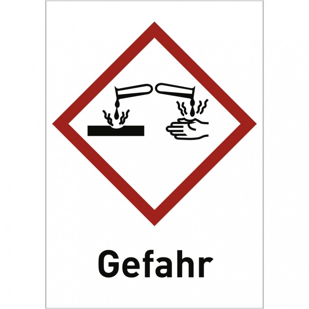 König Werbeanlagen Hinweisschild Gefahrstoffetikett Ätzend mit Text: Gefahr, Kombischild, GHS ...