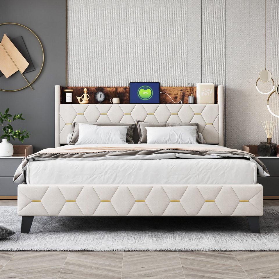 Ideasy Polsterbett Doppelbett Queen Size Bett 160 X 200 Cm Stauraum