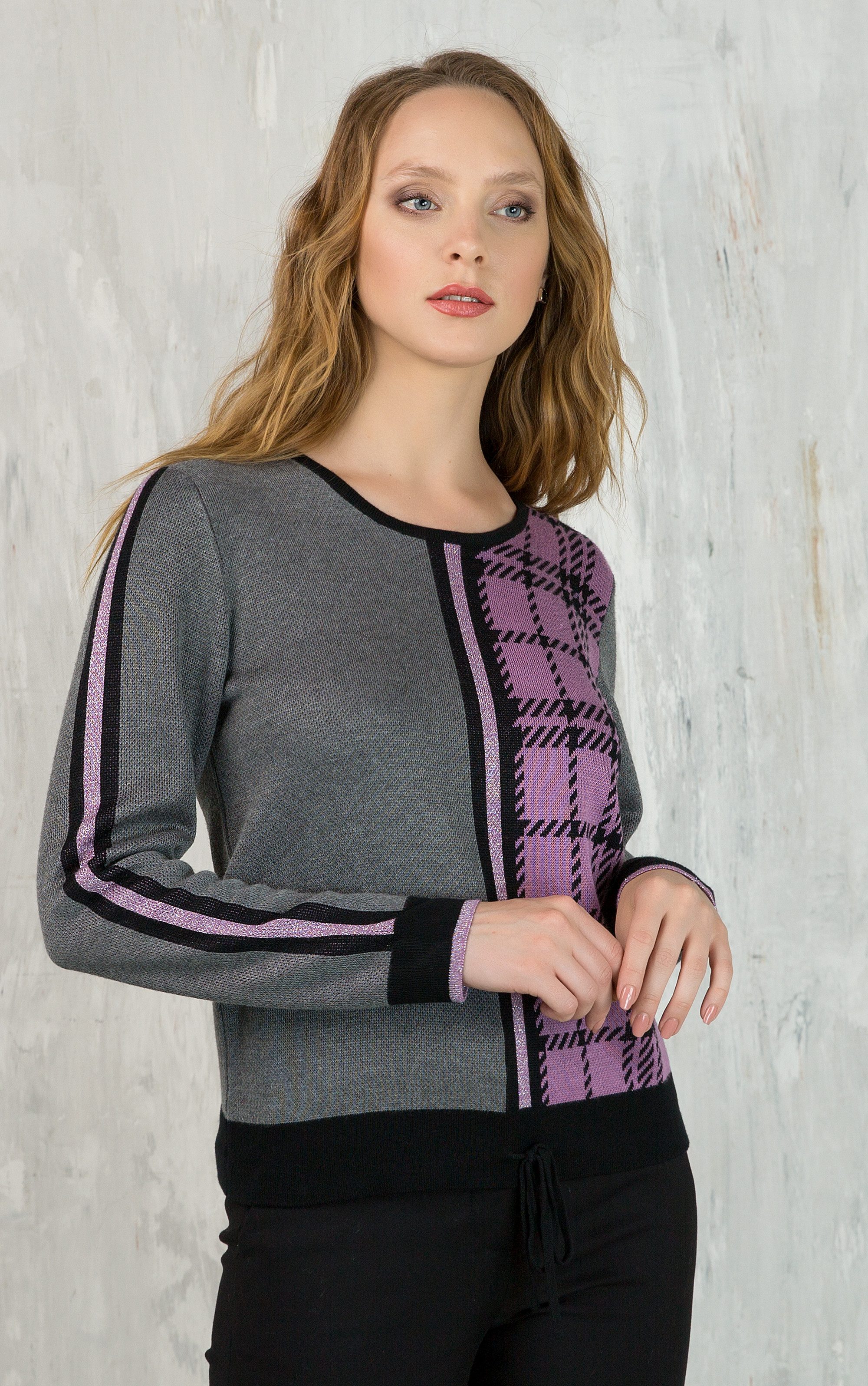 Passioni Strickpullover In Uni Und Karomuster