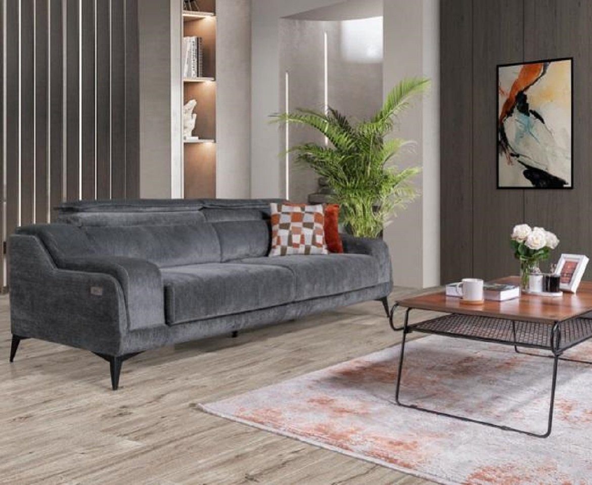 Jvmoebel 3 Sitzer Luxuriöses Graues Textil Sofa Designer 3 Sitzer