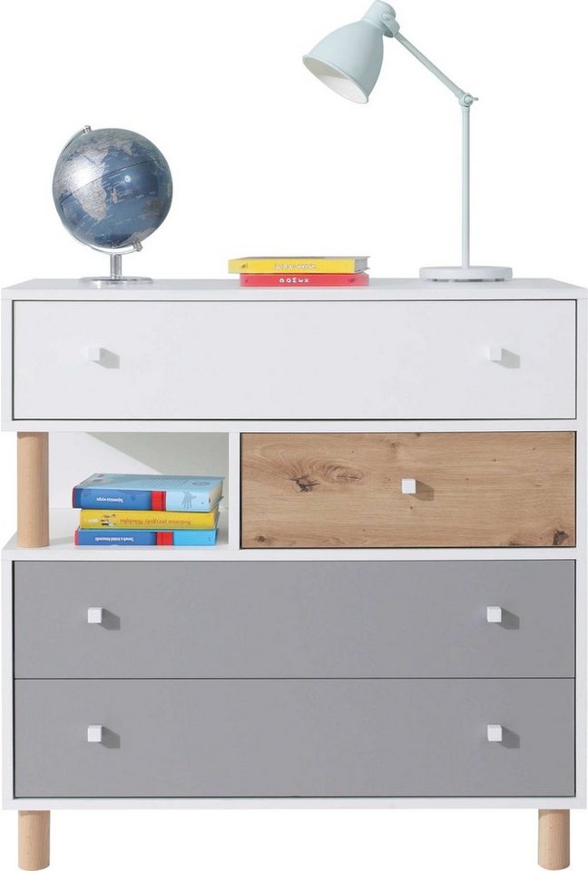 Stylefy Kinderkleiderschrank Donna Weiß Hochglanz Eiche Artisan