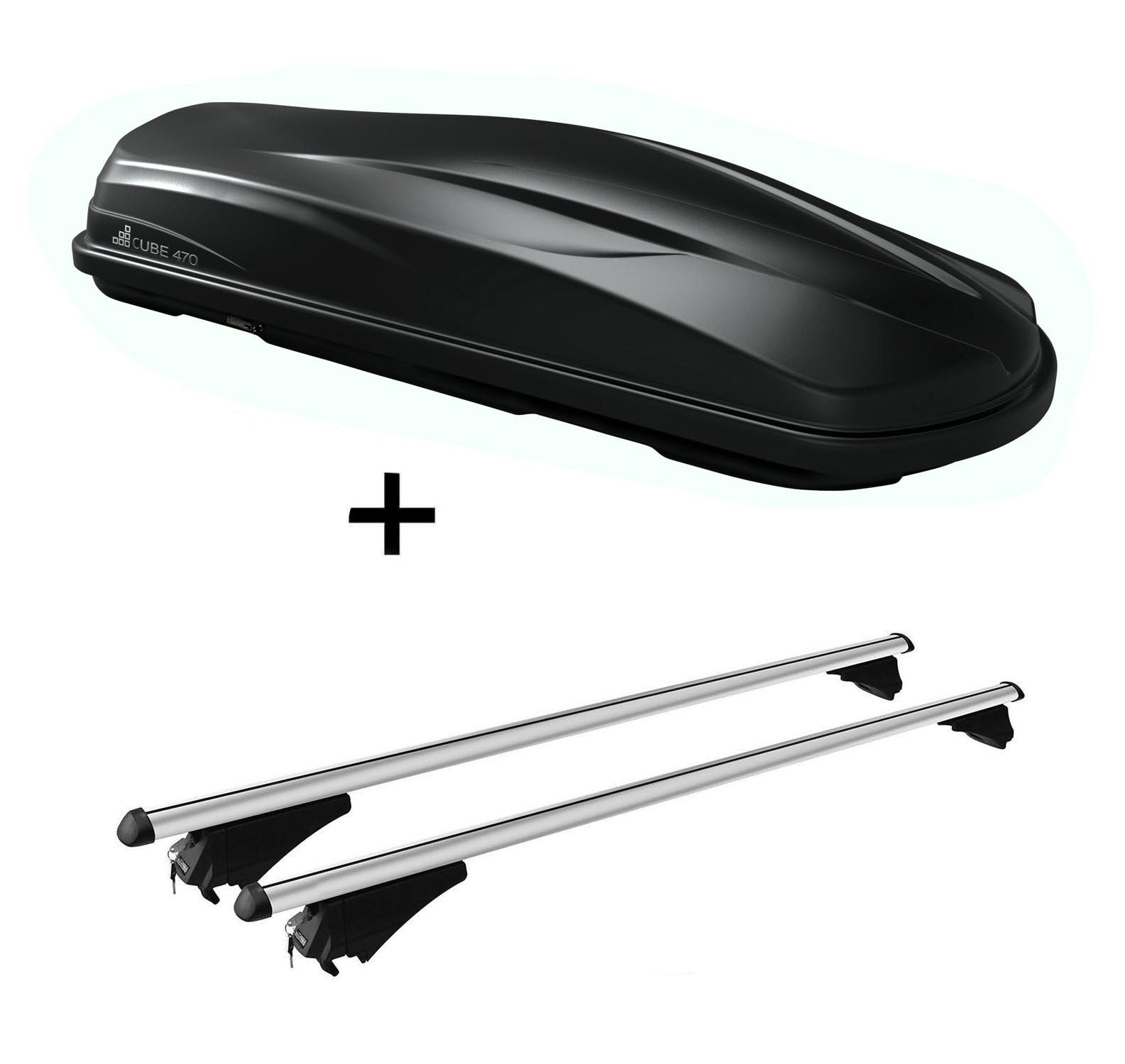 VDP Dachbox, (Für Ihren Audi Q5 8R 08-12, Relingträger und Dachbox im Set), Dachbox CUBE470 ...