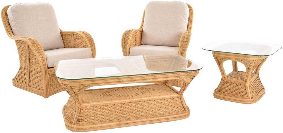 Krines Home Sitzgruppe Set Rattan Garnitur Wohnzimmersessel Carlo