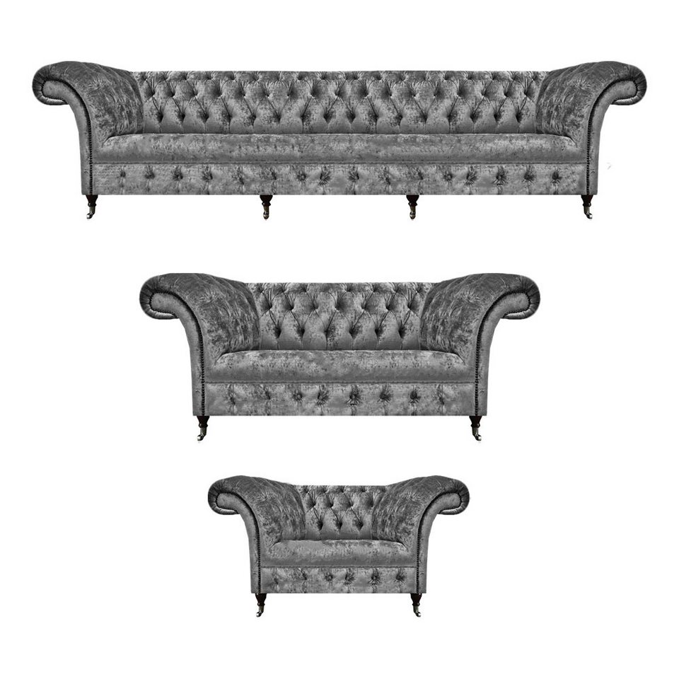 Jvmoebel Chesterfield Sofa Design Polstermöbel Grau Sofagarnitur