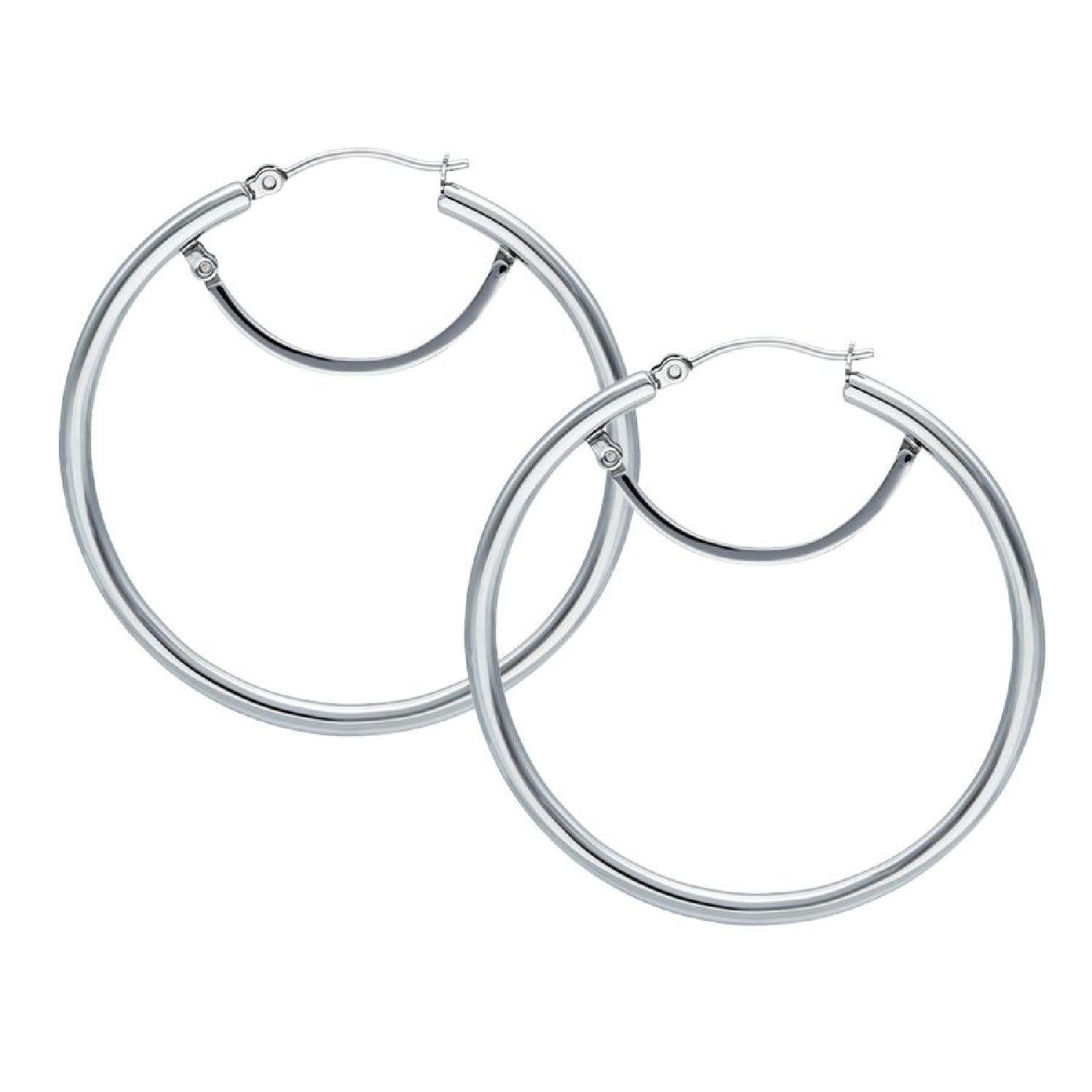 Paar Creolen Basic Hoops with Hinge 45 MM (Set), Hochglanzpoliert, Aus hochwertigem Edelstahl ...