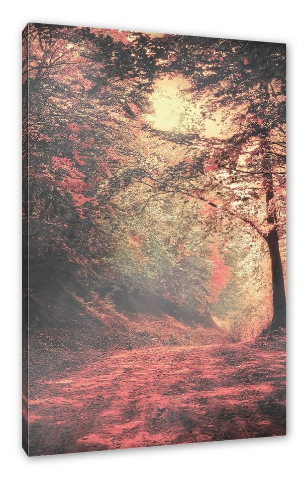 Pixxprint Leinwandbild Traumhafte Waldstraße Im Herbst Traumhafte
