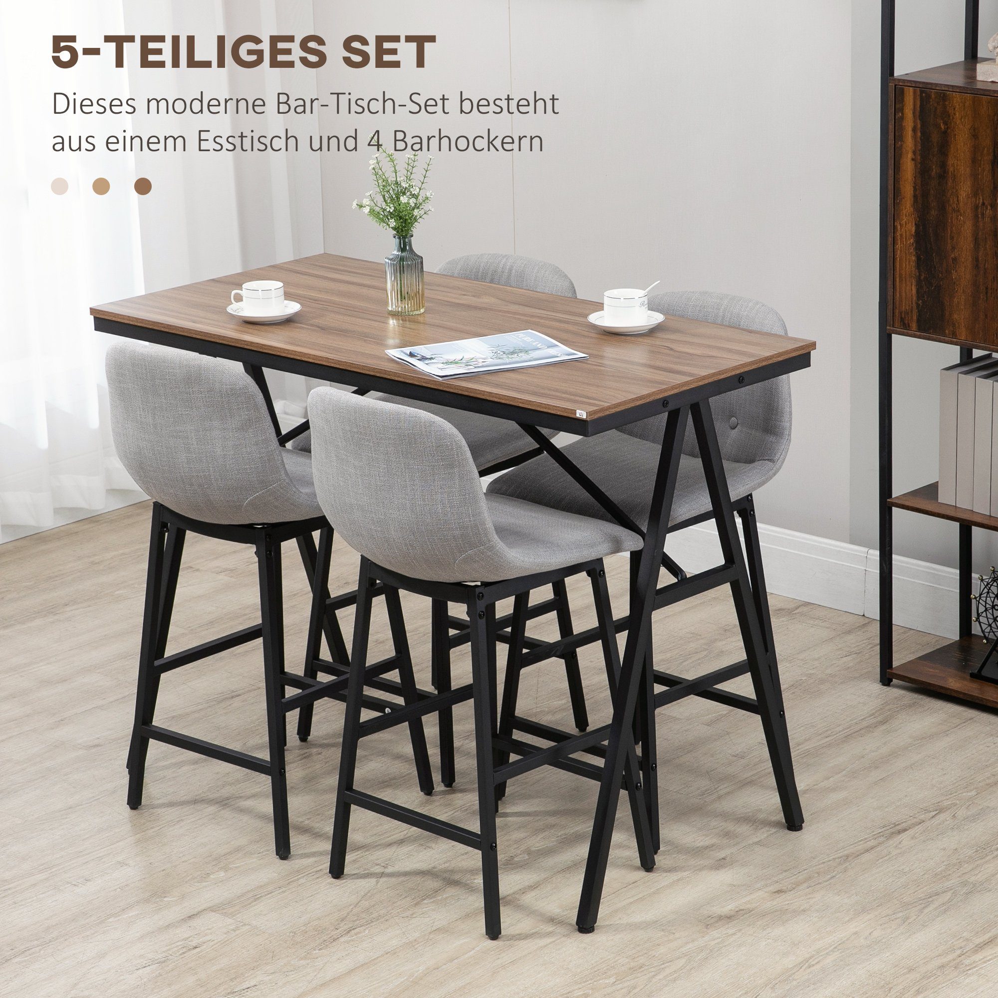 HOMCOM Bargruppe Bartisch mit Barhockern im Industrie-Design, (Bartisch ...