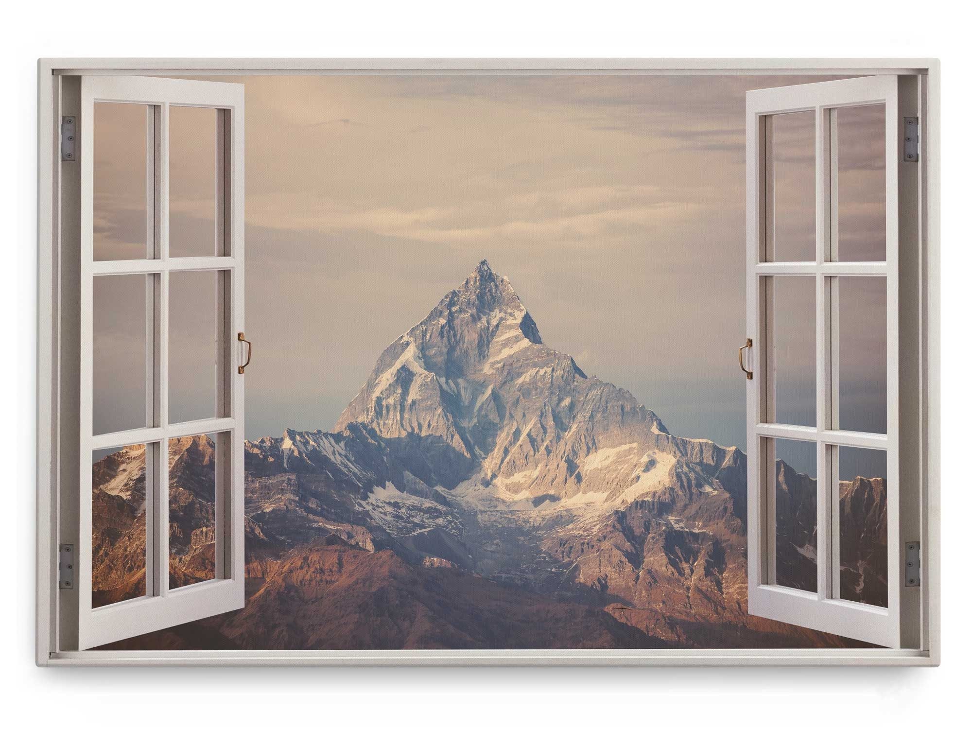 Sinus Art Leinwandbild Wandbild 120x80cm Fensterbild Himalaya Gebirge Schneegipfel Gipfel Ber ...