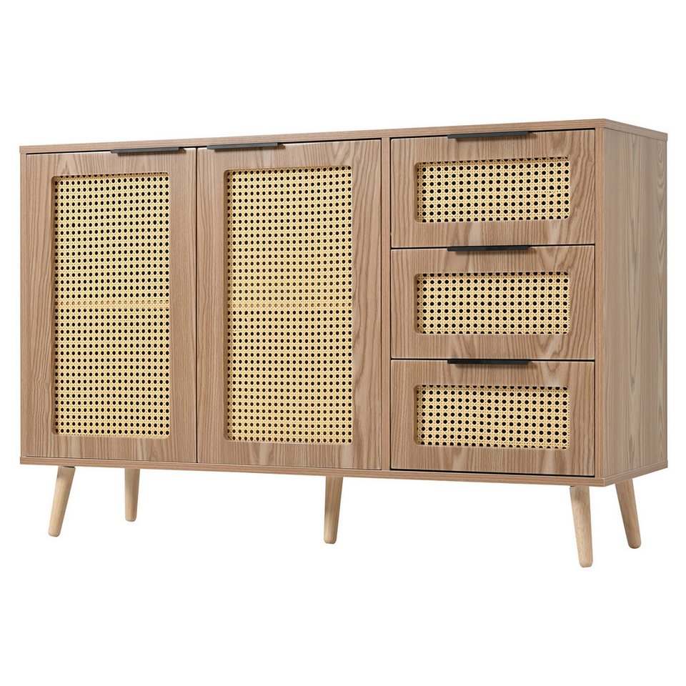 Ideasy Sideboard Vintage Rattan Buffetschrank Mit 2 Türen Und 3