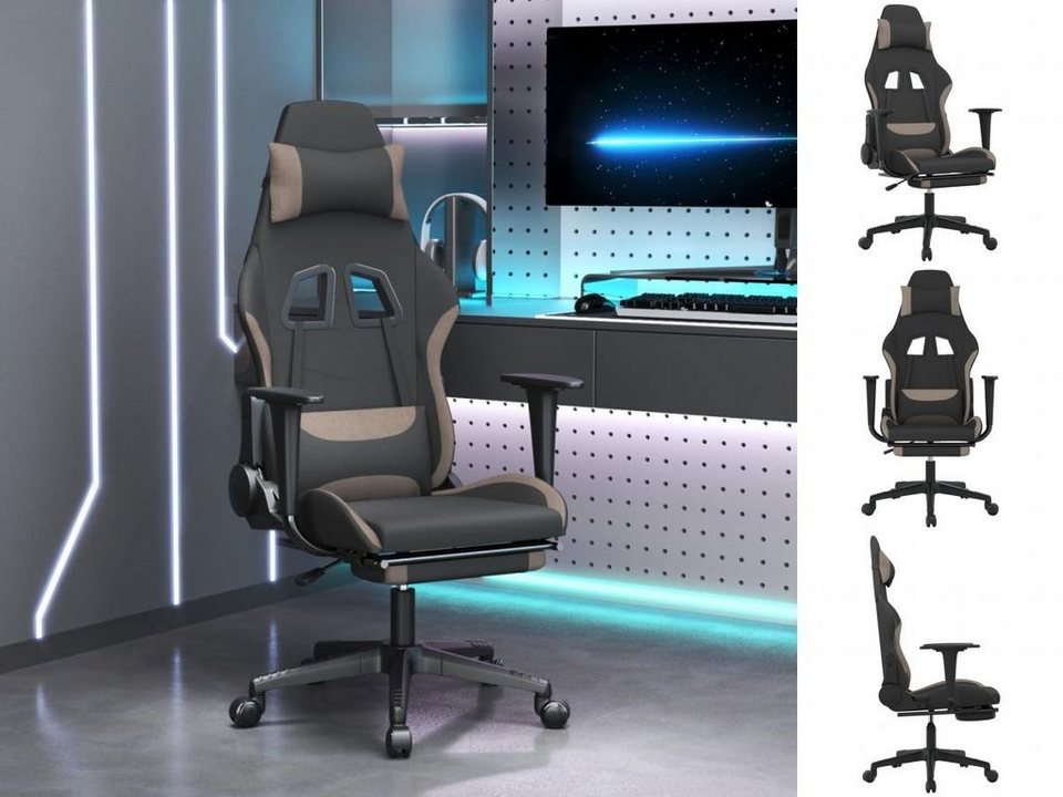 Vidaxl Bürostuhl Gaming Stuhl Mit Fußstütze Schwarz Und Taupe Stoff