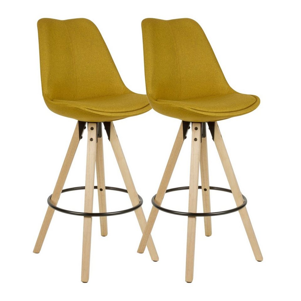 Möbelando Barhocker 2er Set Barhocker Curry Stoff Massivholz Desig