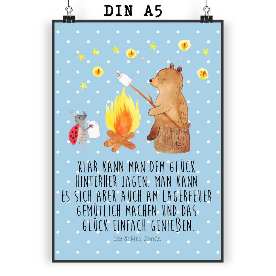 Mr And Mrs Panda Poster Din A5 Bär And Marienkäfer Lagerfeuer Blau
