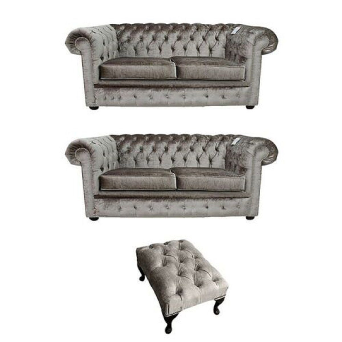 JVmoebel Sofa Graue Chesterfield Sofagarnitur Set Polster Sofa Garnitur ...