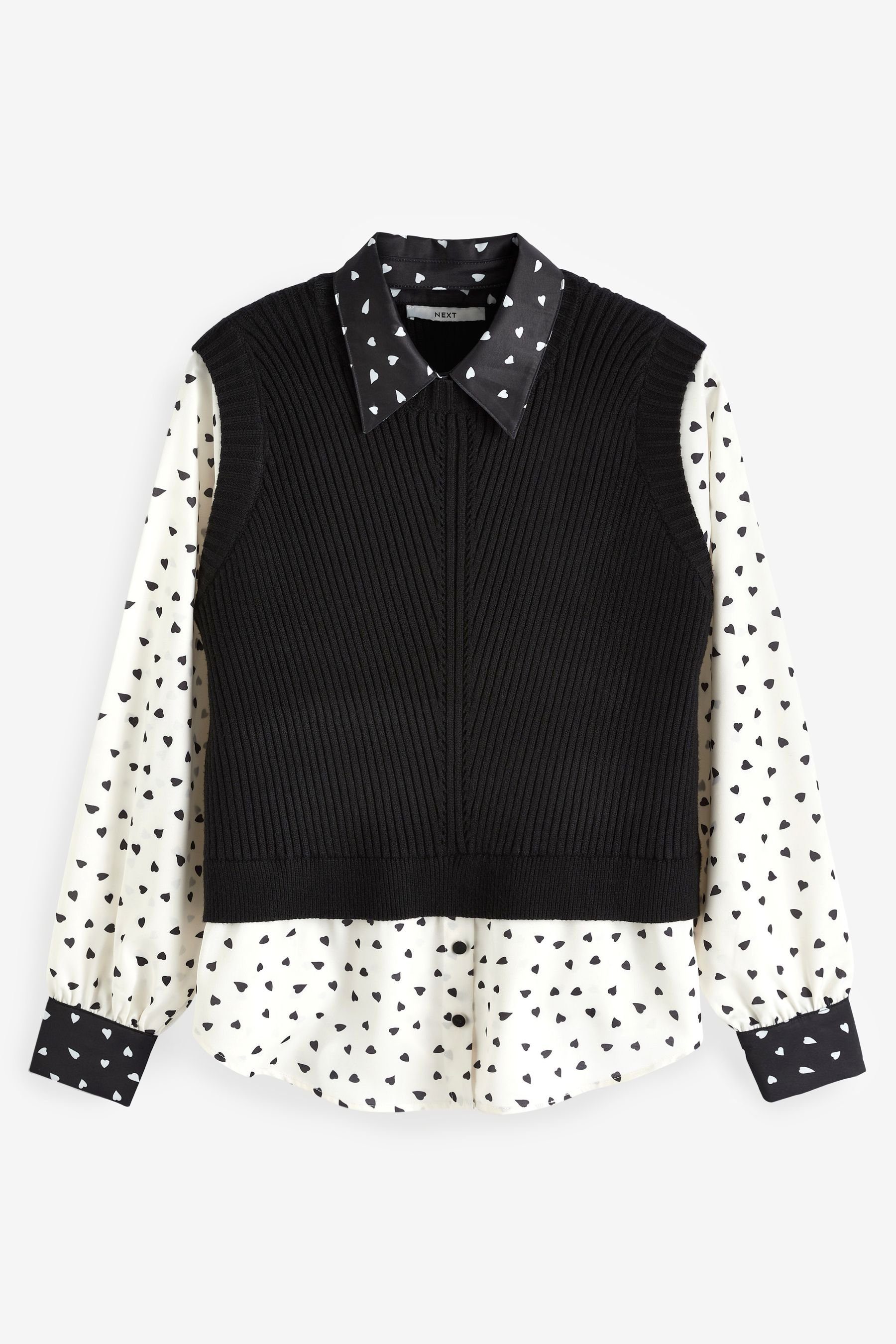Next 2-in-1-Pullover Pullover im Hemd-Lagenlook mit Herzmuster (1-tlg ...