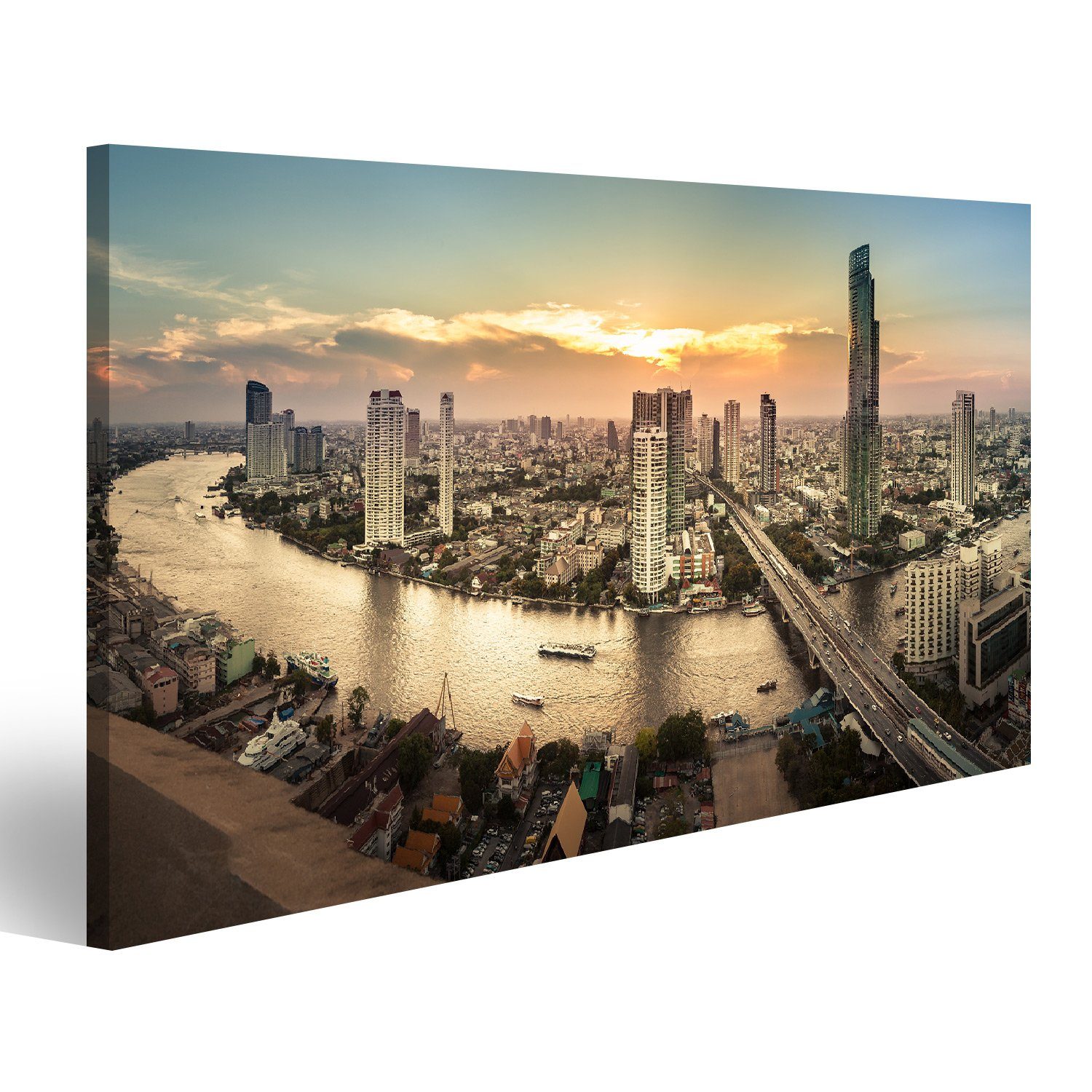 islandburner Leinwandbild Bild auf Leinwand Landschaft Der Fluss In Bangkok Stadt Panorama 100x