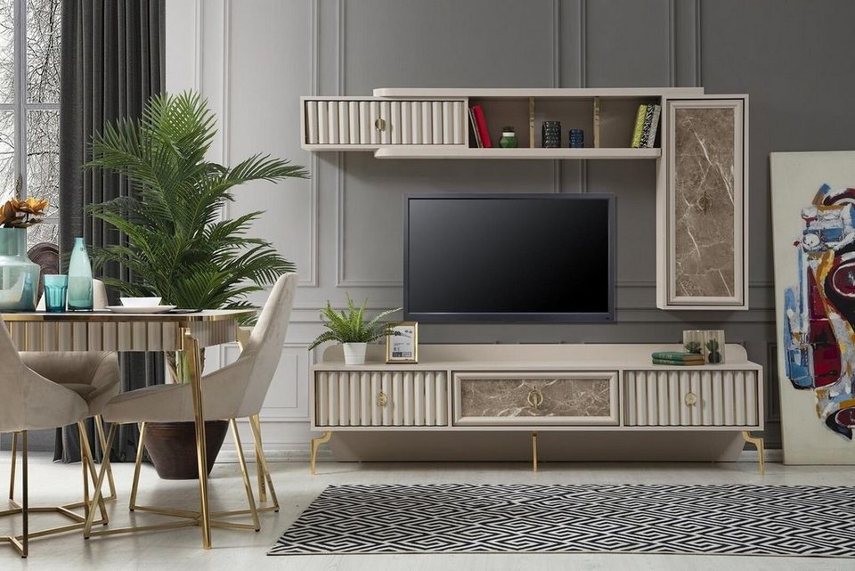 Jvmoebel Wohnwand Designer Moderne Wohnwand Luxus Holz Regale