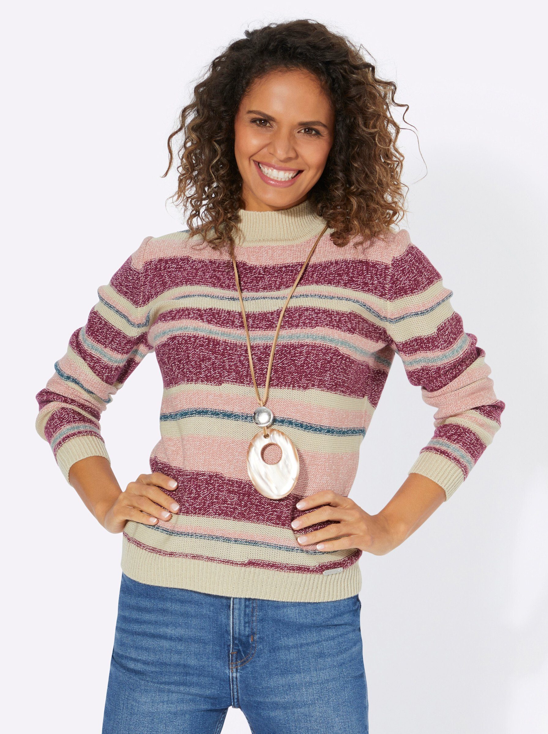 Witt Strickpullover Langarm Pullover Unifarbige Bündchen
